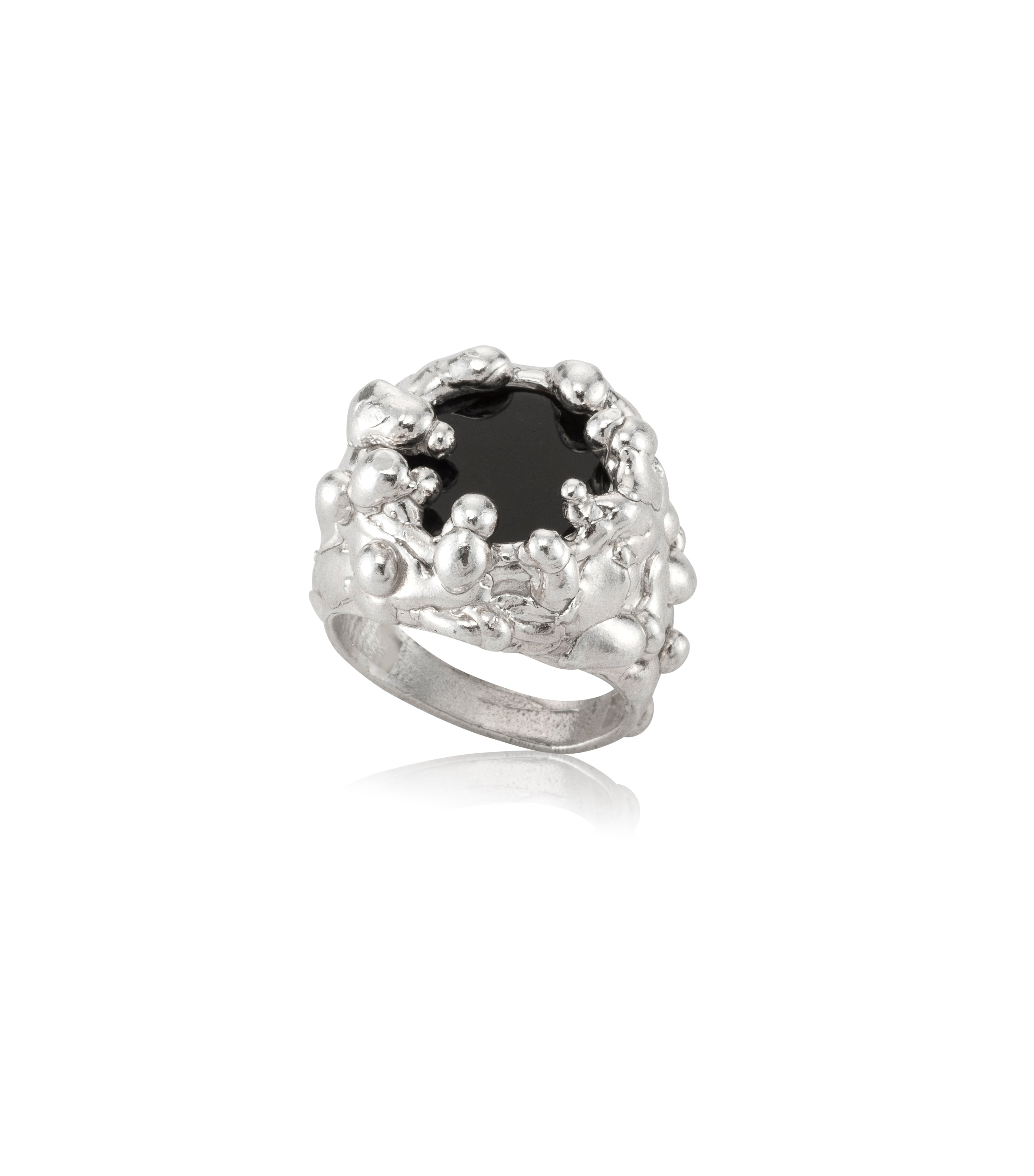 SILVER dripping signet ring with flat black onyx – Maya Geller